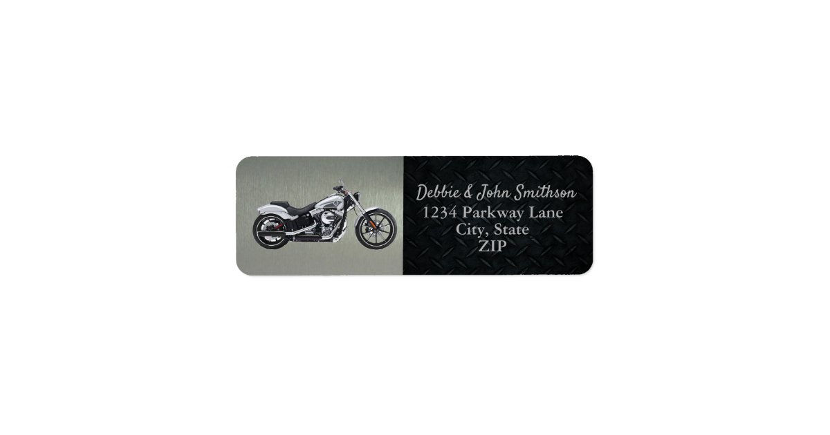 Motorcycle Return Address Black Silver Men Label | Zazzle