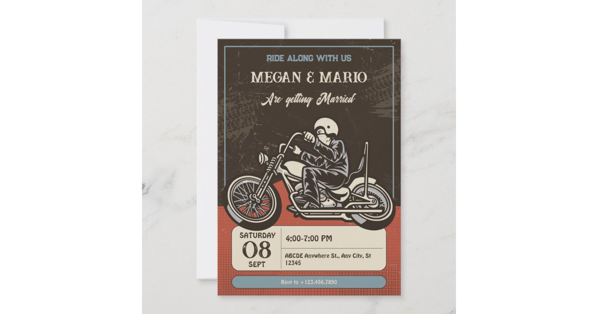 Motorcycle rider wedding invitation | Zazzle