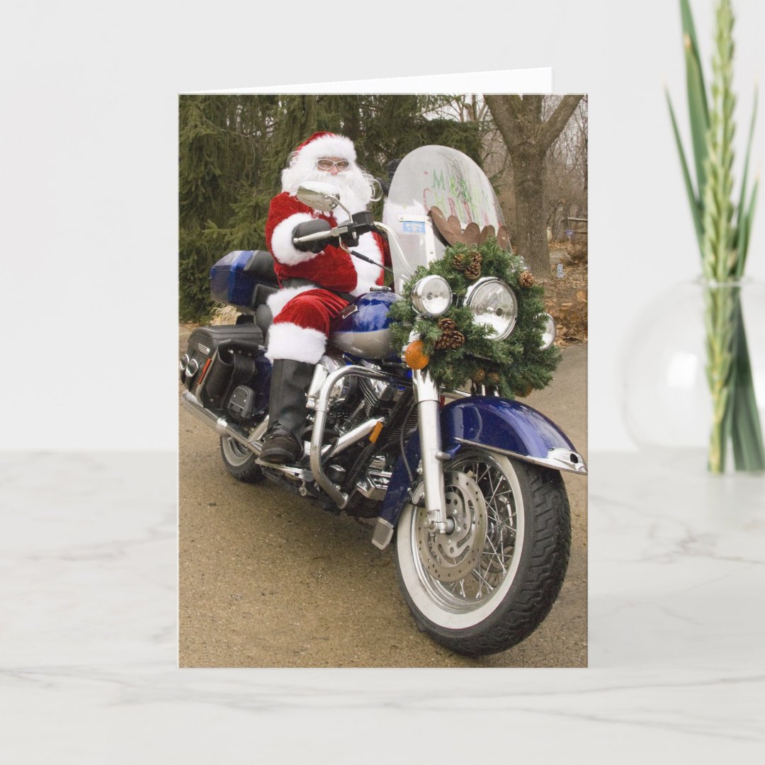 Motorcycle Santa Holiday Card | Zazzle