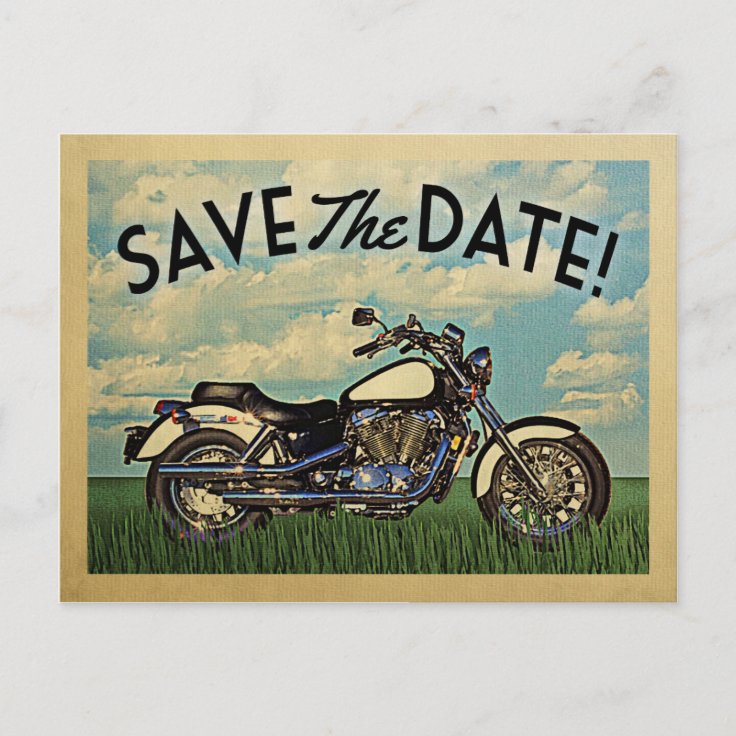 Motorcycle Save The Date Vintage Biker Wedding Announcement Postcard ...