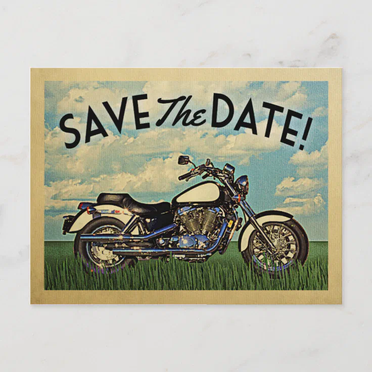 Motorcycle Save The Date Vintage Biker Wedding Announcement Postcard ...