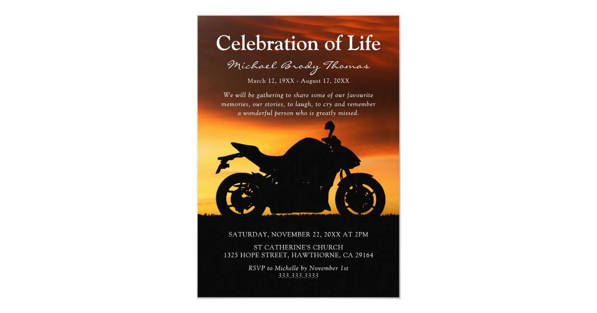 Motorcycle Sunset | Celebration Of Life Invitation | Zazzle.com