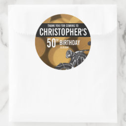 Motorcycle theme, 50th birthday, Gold and black Classic Round Sticker ...