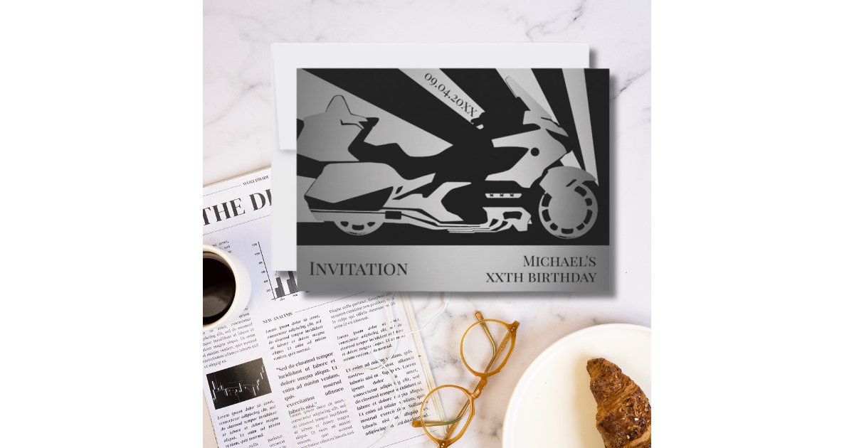 Motorcycle-themed birthday event silver Invitation | Zazzle