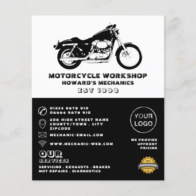 Motorcycle Workshop, Mechanic & Repair Advertising Flyer | Zazzle