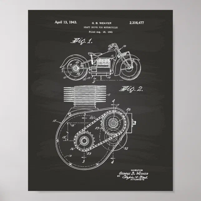 Motorcycles 1943 Patent Art Chalkboard Poster | Zazzle