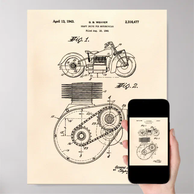 Motorcycles 1943 Patent Art Old Peper Poster | Zazzle