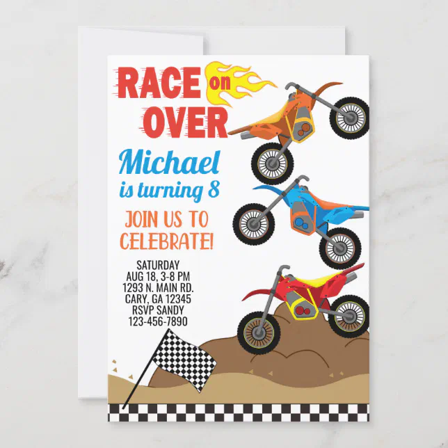 Motorcycles, dirt bikes boy birthday invitation. invitation | Zazzle