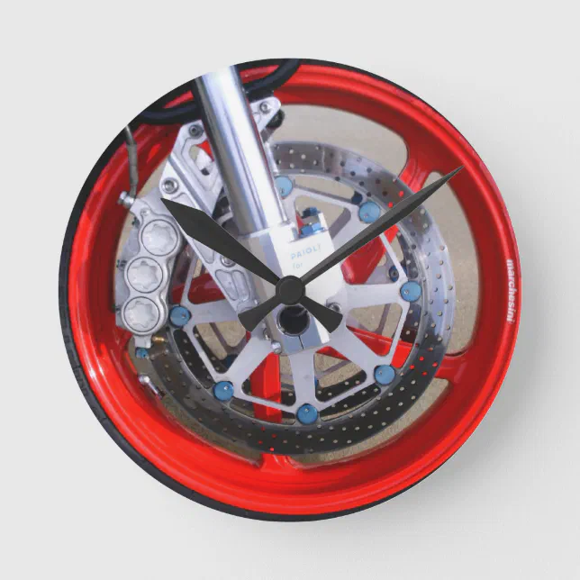 Motorcycles Motorcycle Wheel Red Rims Photo Round Clock | Zazzle
