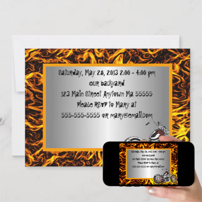 Motorcyle Flames Birthday Invitation | Zazzle