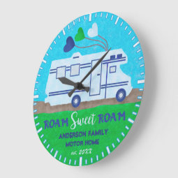 Motorhome RV Camper Roam Personalized Name V2 Large Clock | Zazzle