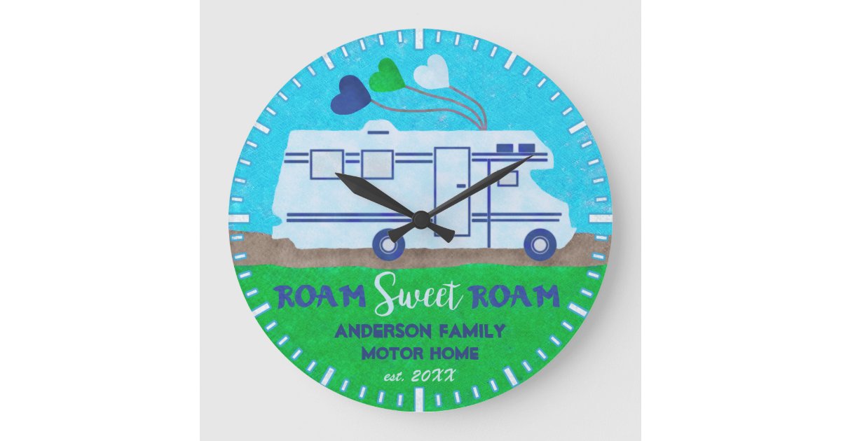 Motorhome RV Camper Roam Personalized Name V2 Large Clock | Zazzle