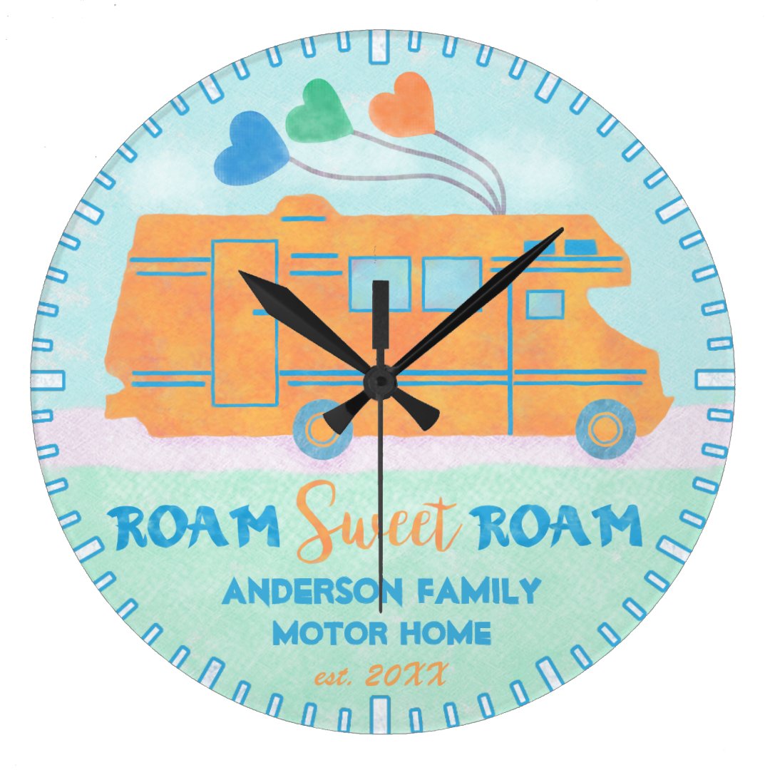 Motorhome RV Camper Sweet Roam Personalized Name Large Clock | Zazzle