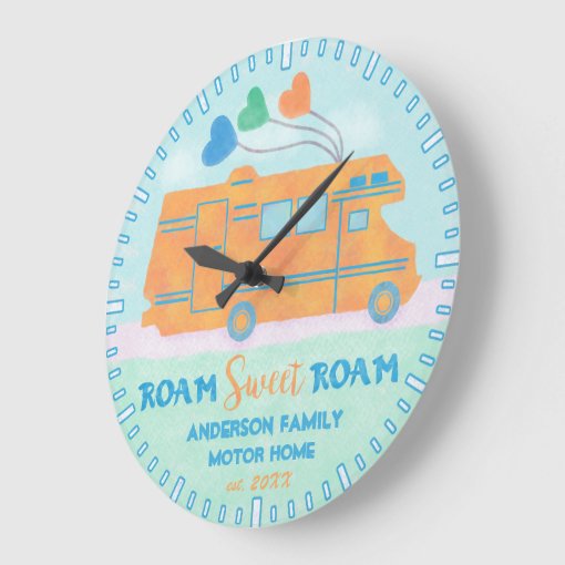 Motorhome RV Camper Sweet Roam Personalized Name Large Clock | Zazzle