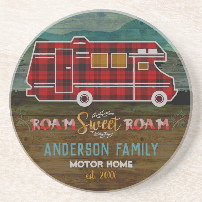 Motorhome RV Camper Travel Van Rustic Personalized Coaster | Zazzle
