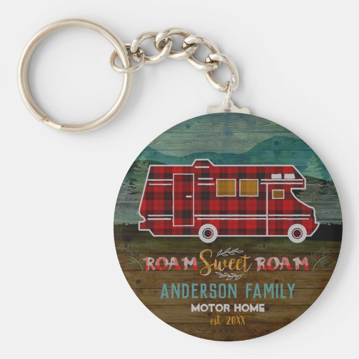 Motorhome RV Camper Travel Van Rustic Personalized Keychain | Zazzle