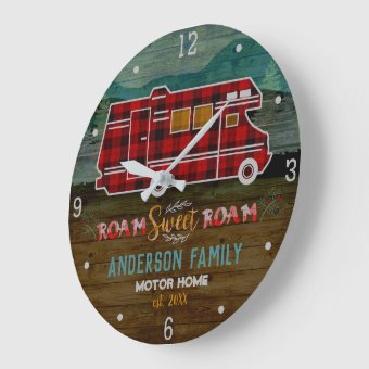 Motorhome RV Camper Travel Van Rustic Personalized Large Clock | Zazzle