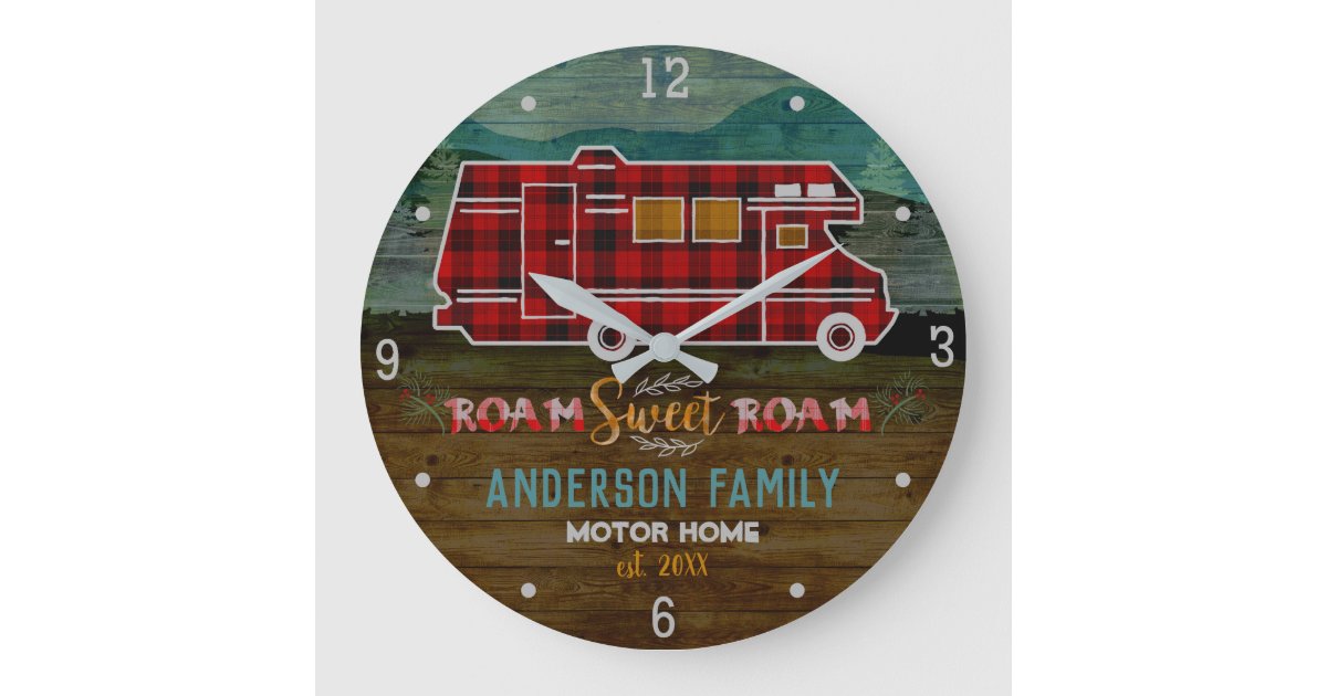 Motorhome RV Camper Travel Van Rustic Personalized Large Clock | Zazzle
