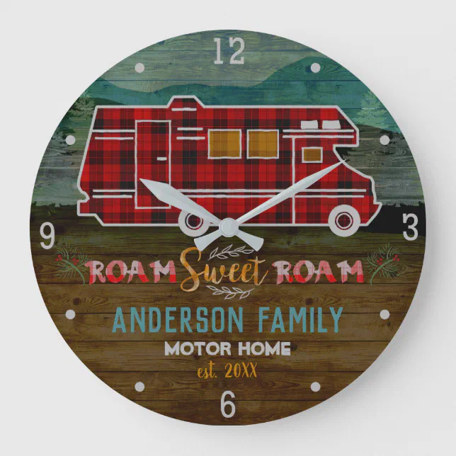 Motorhome RV Camper Travel Van Rustic Personalized Large Clock | Zazzle