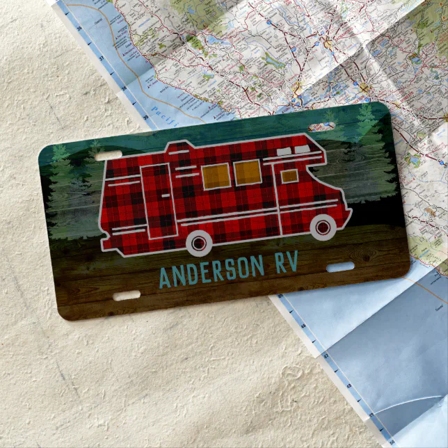 Motorhome RV Camper Travel Van Rustic Personalized License Plate | Zazzle