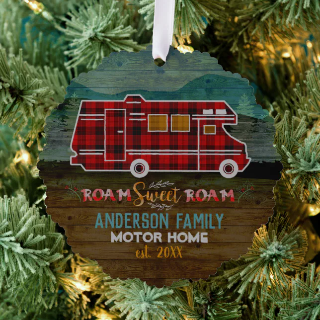 Motorhome RV Camper Travel Van Rustic Personalized Ornament Card | Zazzle