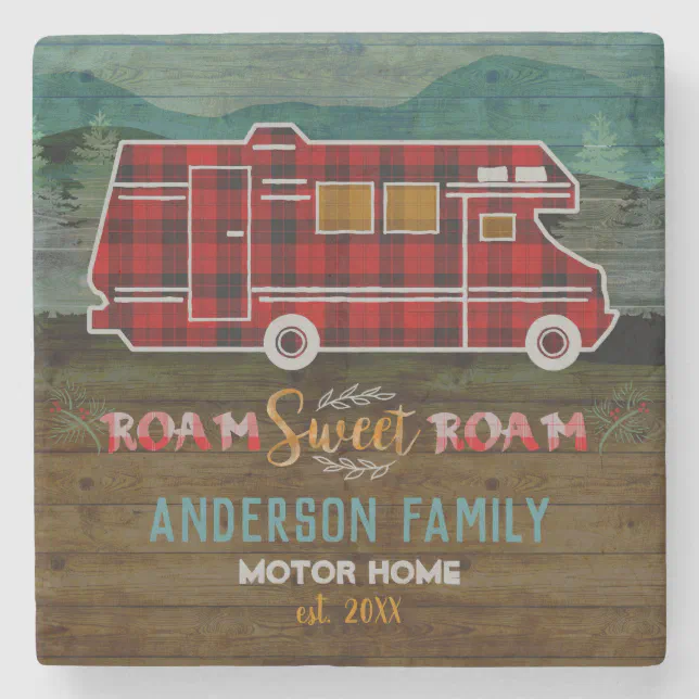 Motorhome RV Camper Travel Van Rustic Personalized Stone Coaster | Zazzle