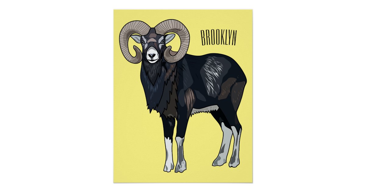 Mouflon sheep cartoon illustration poster | Zazzle