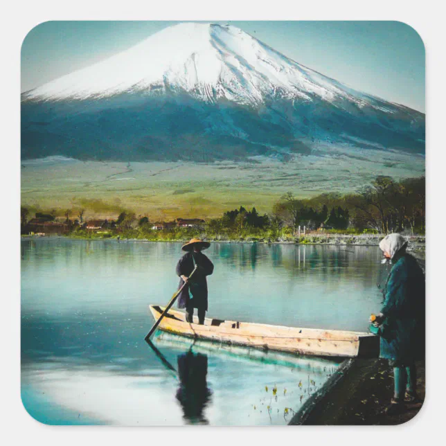 Mount Fuji from Lake Yamanaka 富士 Vintage Square Sticker | Zazzle