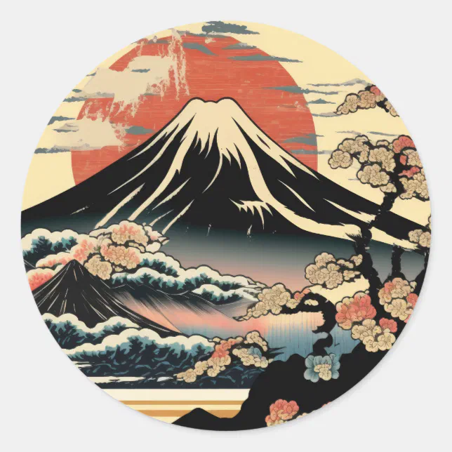 Mount Fuji, Fugaku, fujiyama, Ukiyo-e Art, Classic Round Sticker | Zazzle