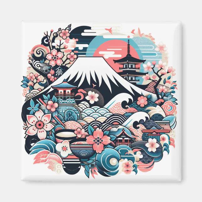Mount Fuji & Sakura - Traditional Japanese Magnet | Zazzle
