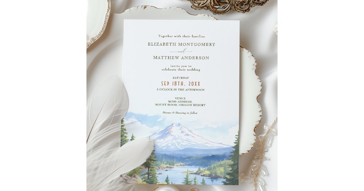 Mount Hood Oregon Watercolor Wedding Invitation | Zazzle