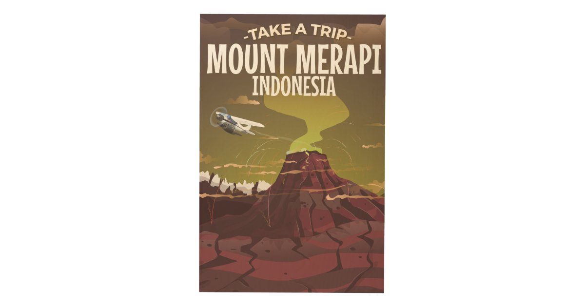 Mount Merapi Indonesia vintage cartoon poster | Zazzle