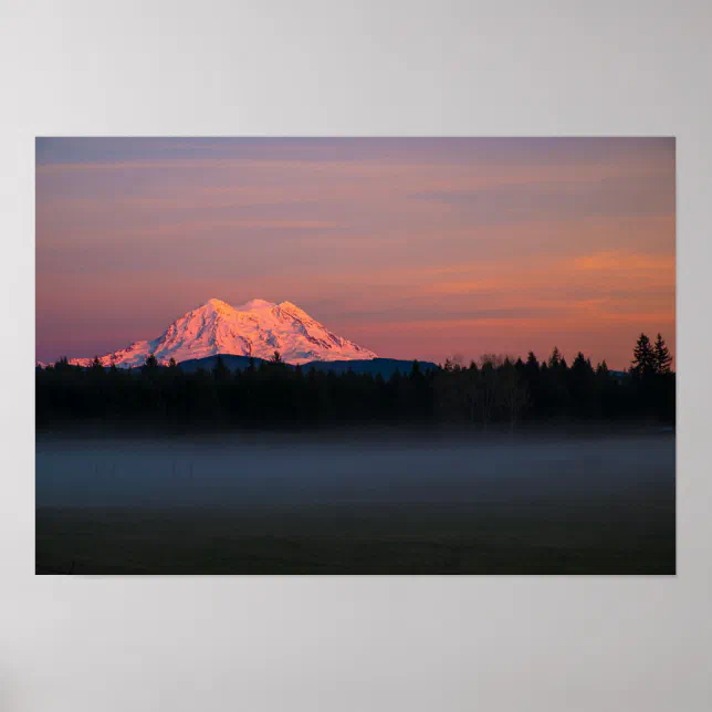 Mount Rainer sunset and mist Poster | Zazzle