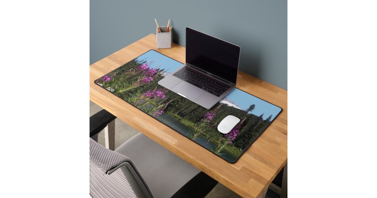 Mount Rainier and Wildflowers Scenic Landscape Desk Mat | Zazzle