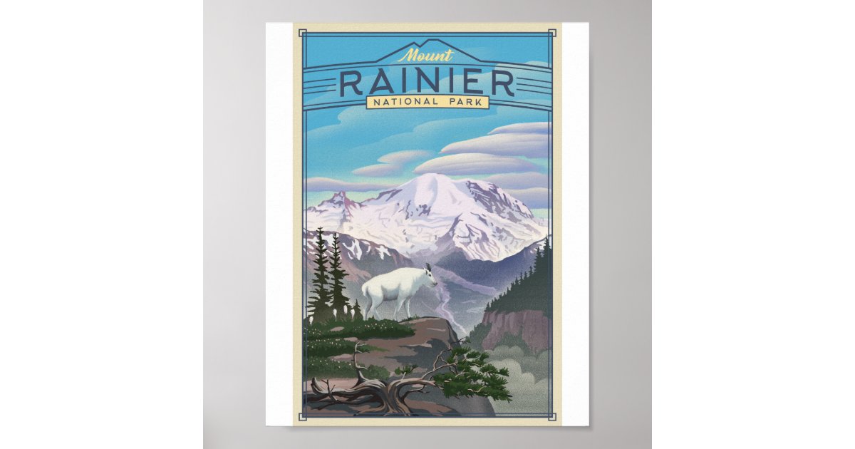 Mount Rainier National Park Litho Artwork Poster | Zazzle