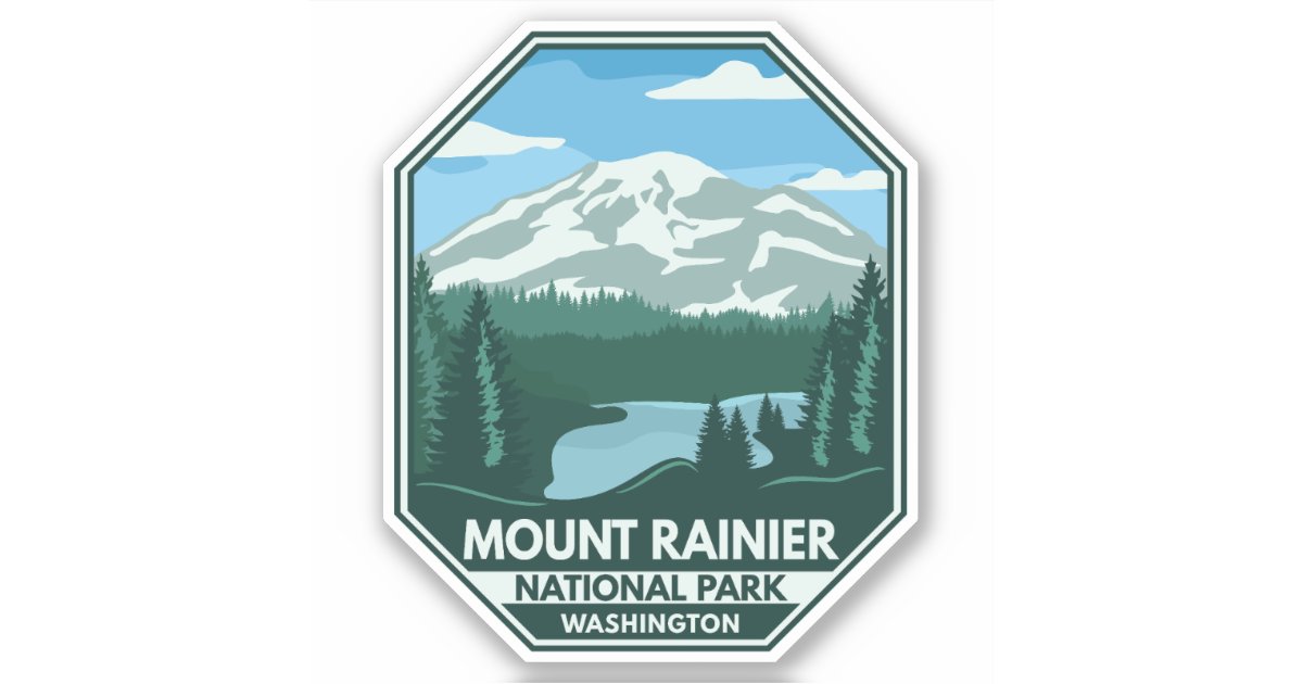 Mount Rainier National Park Minimal Retro Emblem Sticker | Zazzle