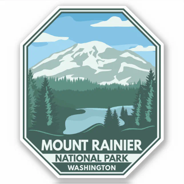 Mount Rainier National Park Minimal Retro Emblem Sticker | Zazzle