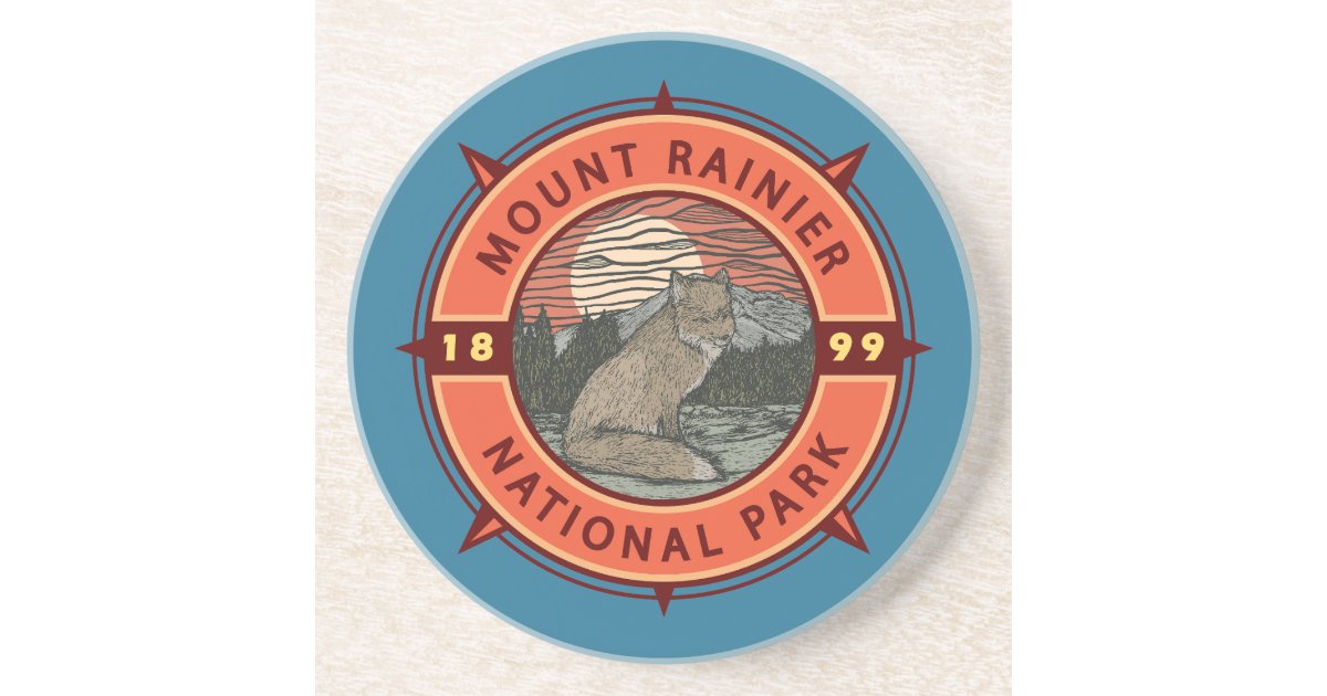 Mount Rainier National Park Red Fox Retro Compass Coaster | Zazzle