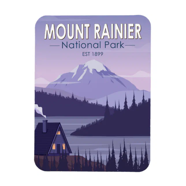 Mount Rainier National Park Washington Cabin Retro Magnet | Zazzle