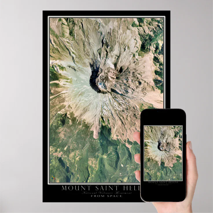 Mount Saint Helens National Monument Satellite Map Poster | Zazzle
