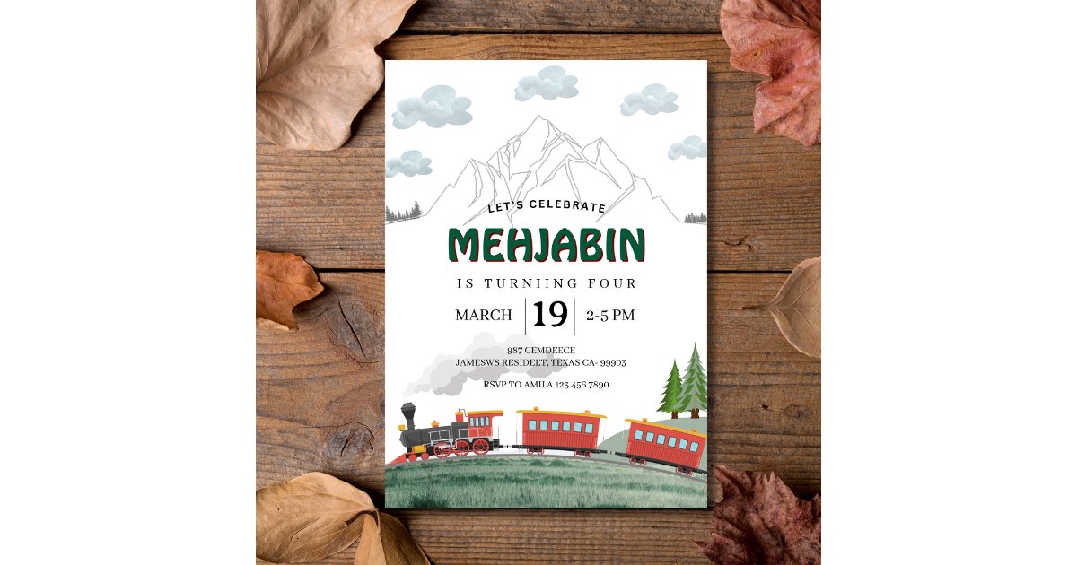 Mountain Adventure Steam Train Birthday Invitation | Zazzle