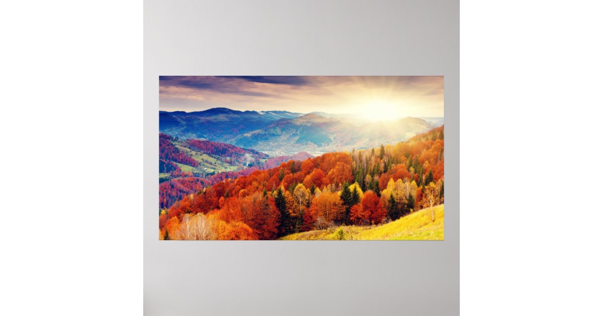 Mountain autumn forest landscape poster | Zazzle
