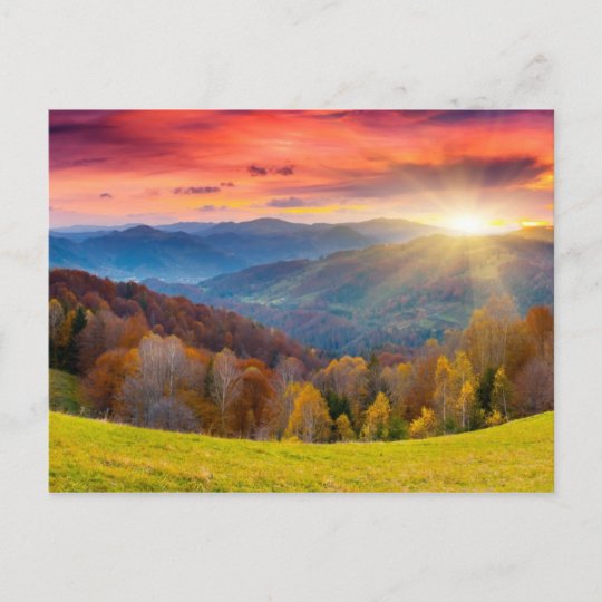Mountain autumn landscape with forest postcard | Zazzle.com