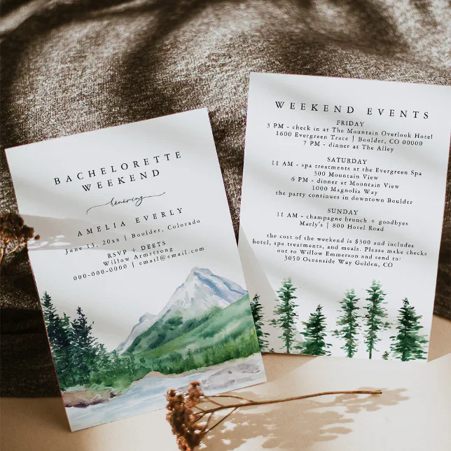 mountain bachelorette weekend itinerary invite | Zazzle