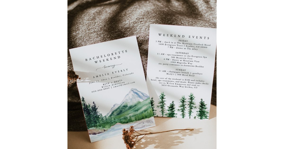 mountain bachelorette weekend itinerary invite | Zazzle