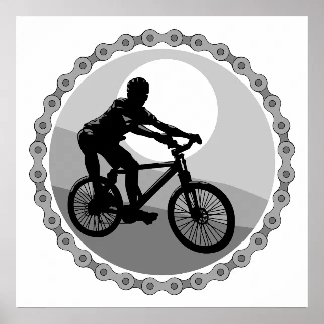 mountain bike chain sprocket grayscale poster | Zazzle