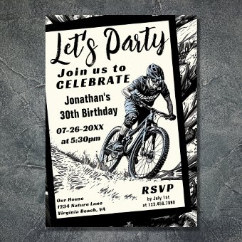 Mountain Bike Modern Sketch Style Birthday Invitation | Zazzle