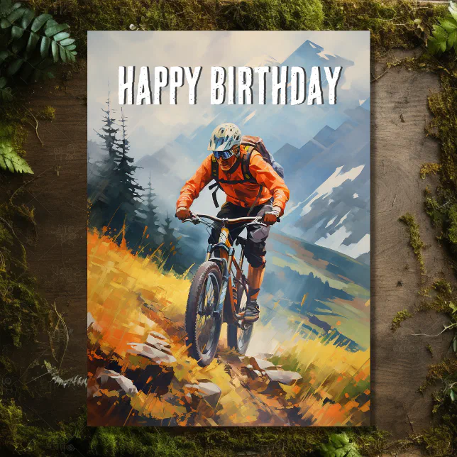 Mountain Bike Watercolor Happy Birthday Card | Zazzle