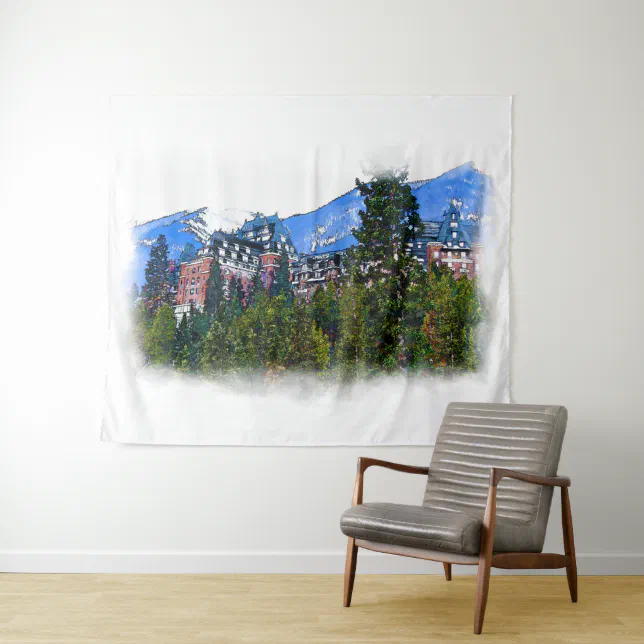 Mountain Castle - Banff Alberta Canada Tapestry | Zazzle