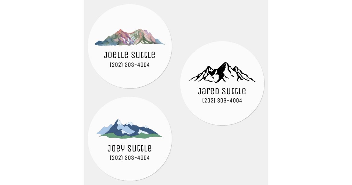 Mountain Circle Sticker Name Labels | Zazzle